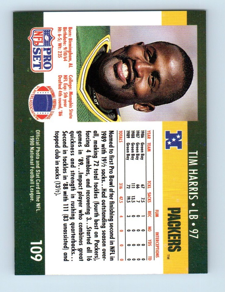 1990 Pro Set Tim Harris Green Bay Packers #109 | eBay