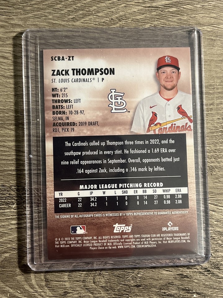 2023 Zack Thompson Topps Stadium Club RC Auto #SCBA-ZT St. Louis ...