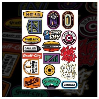 Graff-City Logo Stickers A4 Sticker sheet - 18 Mixed Design Labels ...