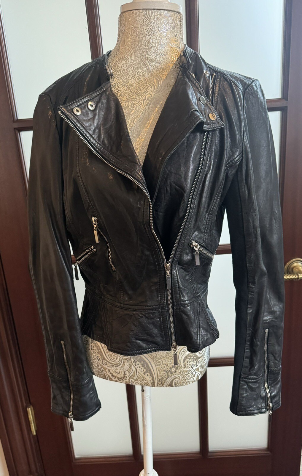 Cache Black Leather Motorcycle Jacket Size 0 - Gem