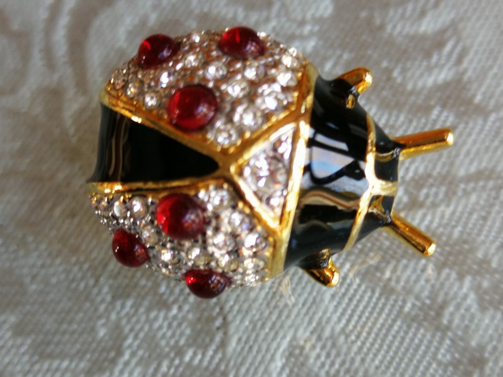Vtg Joan Rivers Ladybug Pin Enamel Crystal Clear Pave Stones Red ...