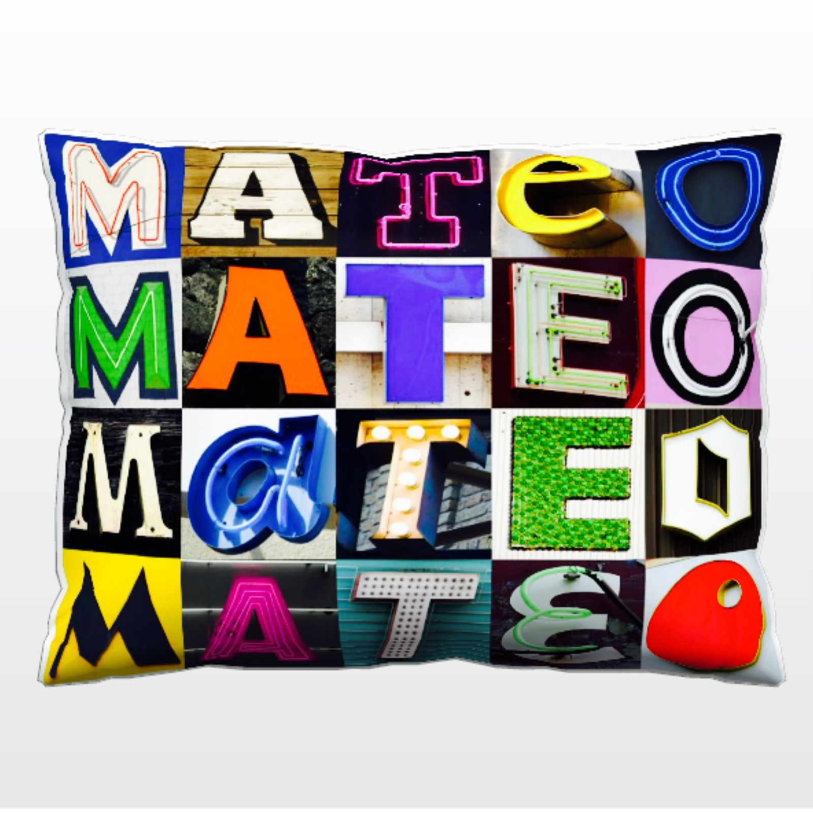 MATEO Personalized Pillow featuring the name in photos of sign letters ...