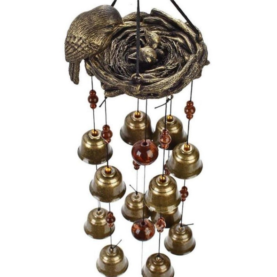 Birds and Nest Wind Chime 12pcs Bronze Bells Wind Chimes for Garden ...