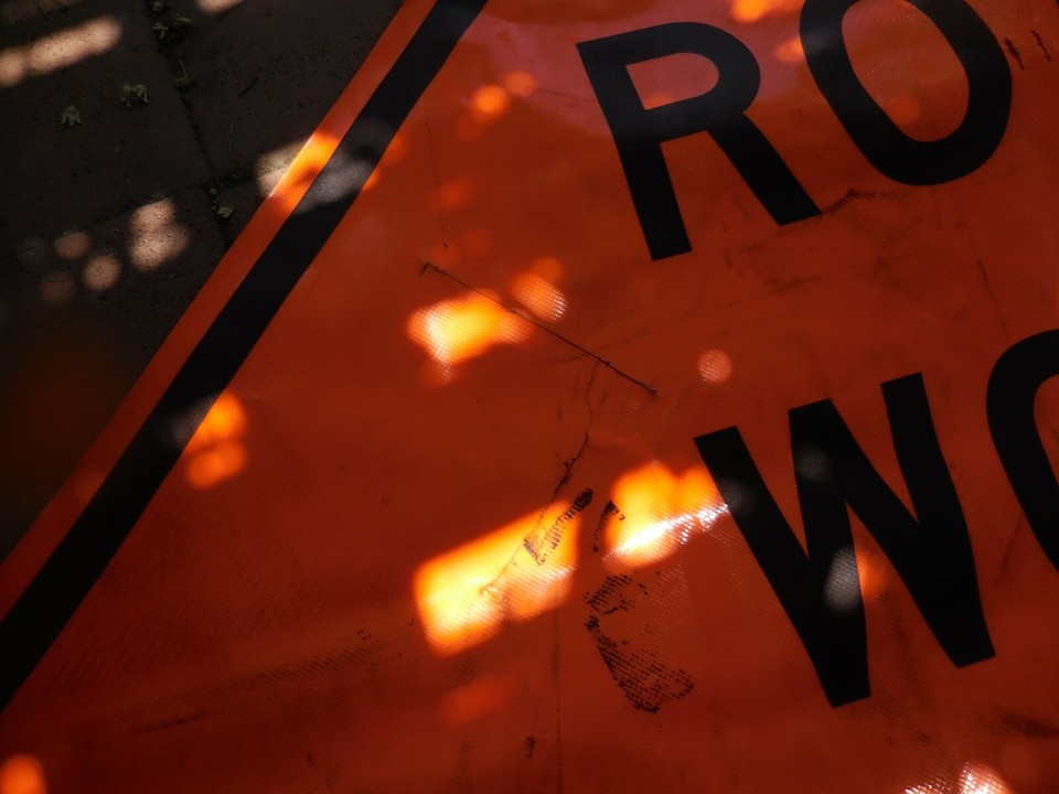 Vintage Authentic Large Vinyl Street Sign, ROAD WORK AHEAD measures 68 ...