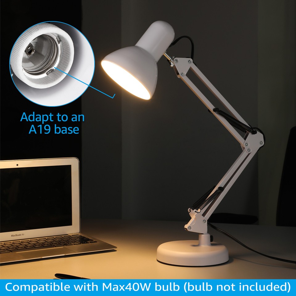 Metal Swing Arm Desk Lamp, Multi-Joint, Adjustable Arm, White Finish | eBay