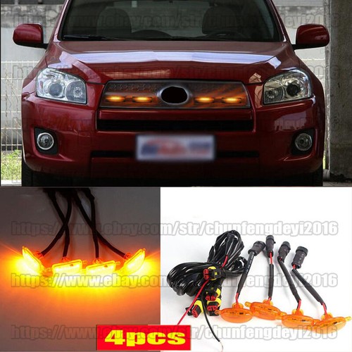 4pcs Yellow Front Grille LED Amber Light Raptor Style For Toyota RAV4 ...