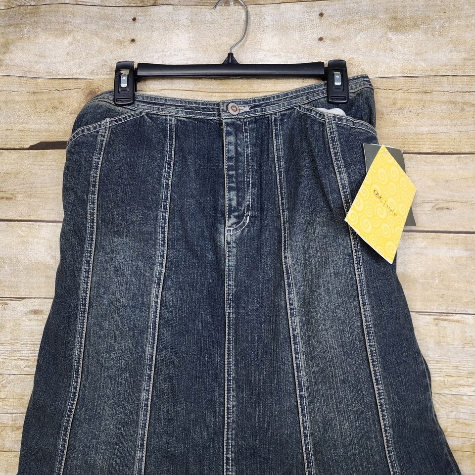 NWT QVC Motto Denim Skirt Womens 10 Maxi Dark Blue Modest Tulip Panels ...