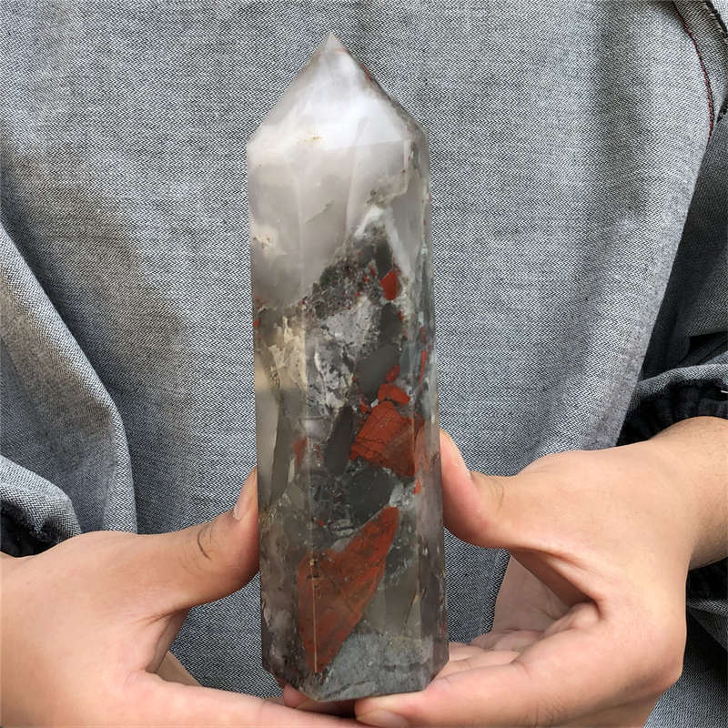 650g Natural blood stone obelisk quartz cystal wand point tower reiki ...