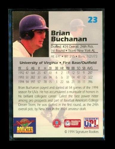 1994 SIGNATURE ROOKIES AUTOGRAPH Baseball Card #23 BRIAN BUCHANAN ...