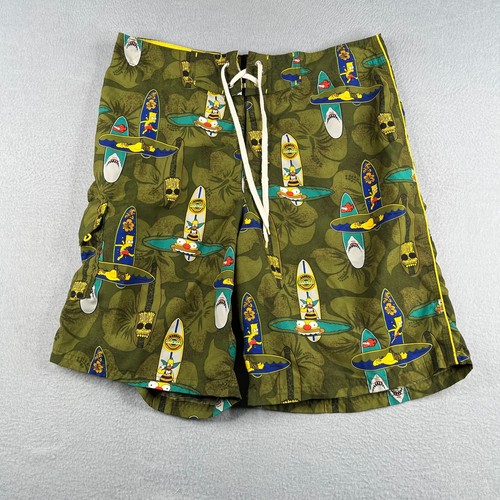 The Simpsons Swim Trunks Mens 34 Green Hawaiian Board Shorts Bathing ...