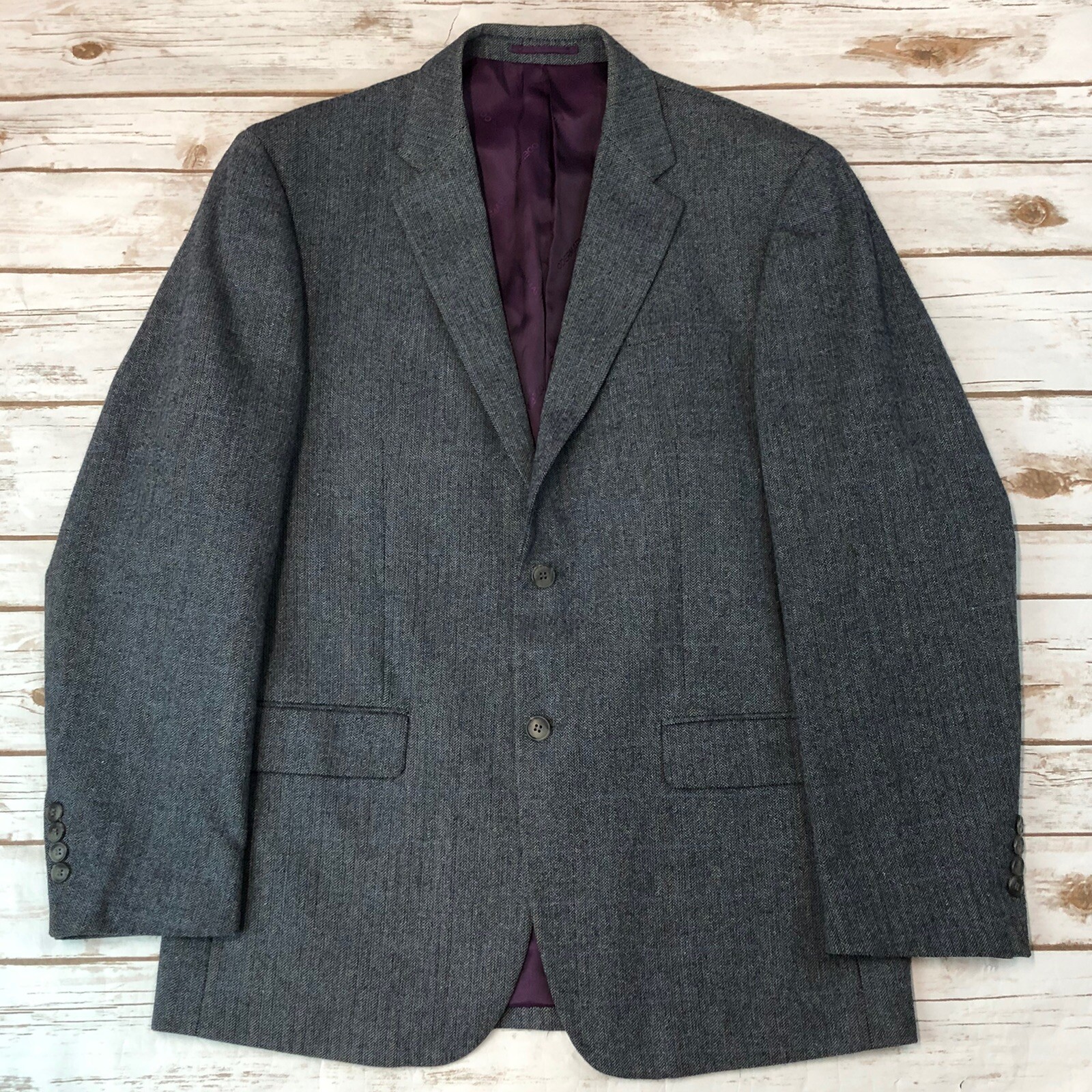 Odermark Men's 42 Gray Herringbone Wool Tweed Windowpane Blazer Jacket ...