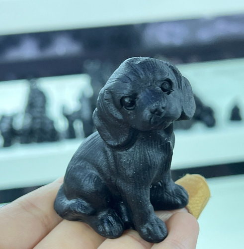 1pc Natural obsidian dog carved Quartz Crystal animal model Skull reiki ...