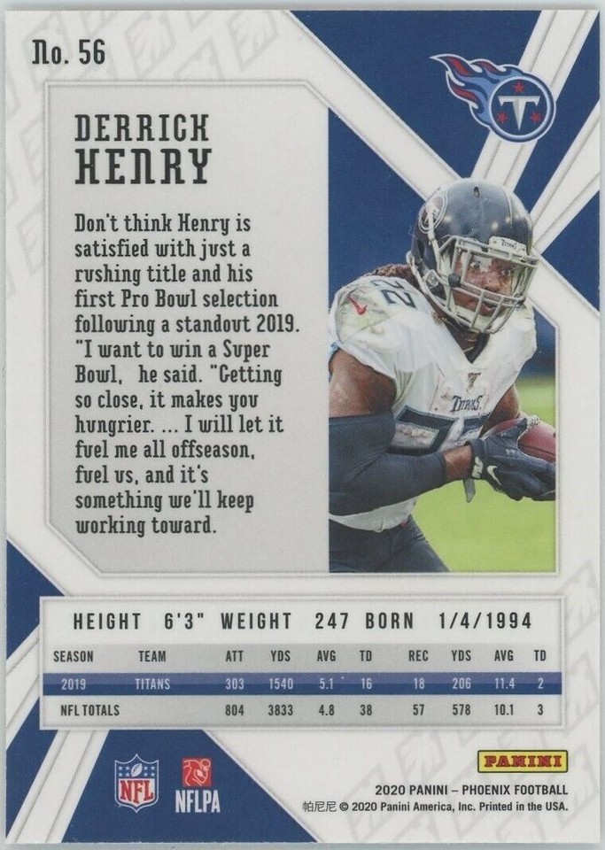 2020 Panini Phoenix Derrick Henry Fire Burst Parallel Tennessee Titans ...