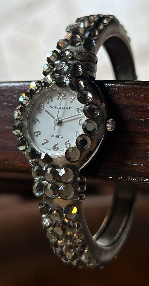 Vintage Vernier Quartz Cuff Watch With Rhinestones | eBay
