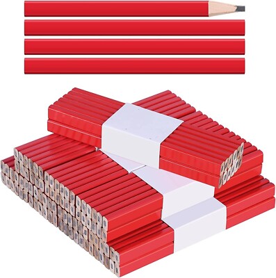 100 Wooden Carpenter Pencil Flat Black Lead Octagonal Construction ...