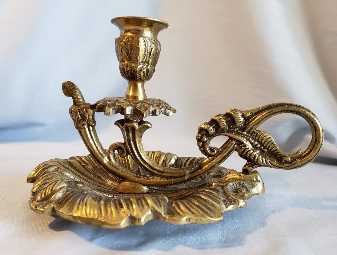 Vintage Ornate Brass Chamber Stick Candle Holder Victorian Candlestick ...