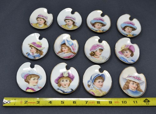 Antique Victorian Porcelain Portrait Butter Pats Lady Art Palette Dish ...