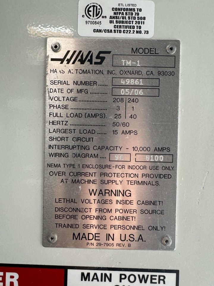 HAAS TM-1 CNC Tool Room Vertical Mill Milling Machine CAT 40 Taper Year ...