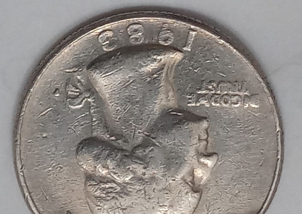 1983 P Washington Quarter with Filled In Mint Mark, circulated and ...