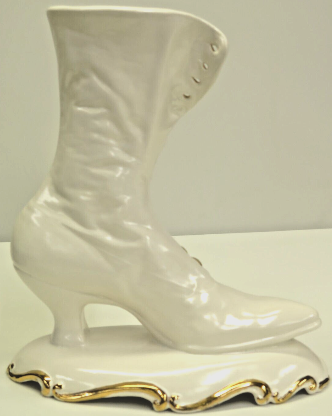 Vtg Atlantic Mold 10.5" Ivory Gold Ceramic Victorian Boot Button Up ...