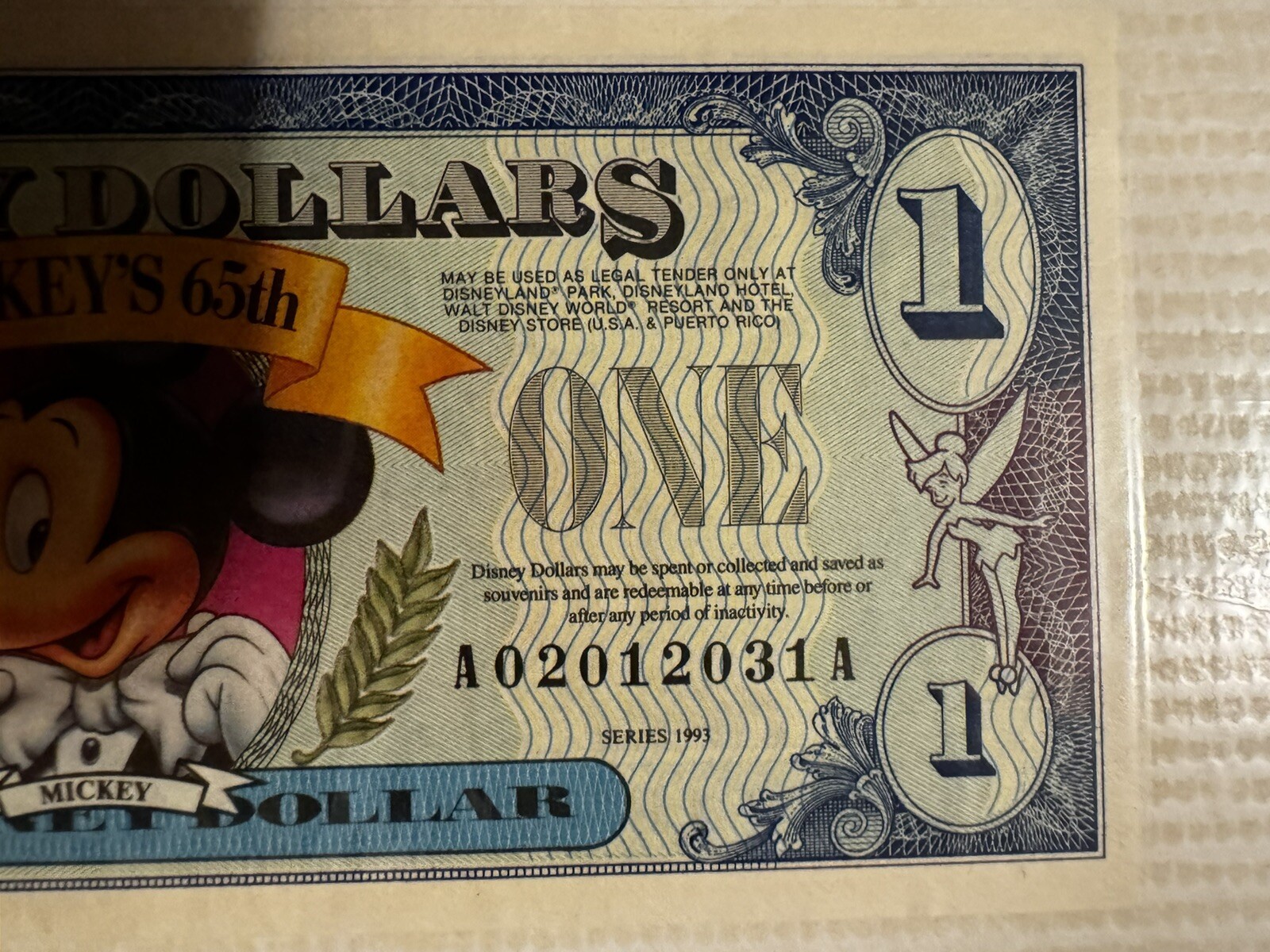 DISNEY DOLLARS 1987, 65th Anniversary, 1995, 1996,1997 & 2003 1$ Lot of ...