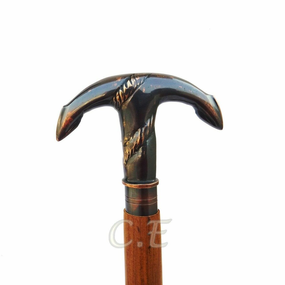 Antique Brass Handle Vintage Style Brown Wooden Walking Stick Cane ...