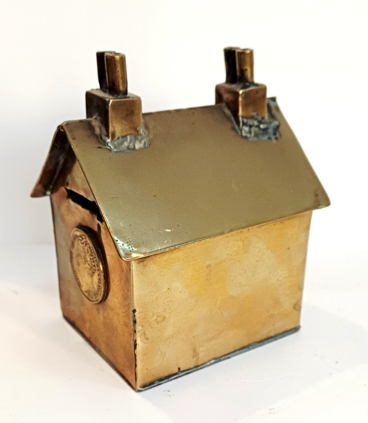 Rare Georgian Victorian Brass Money coin bank box House with George IV ...