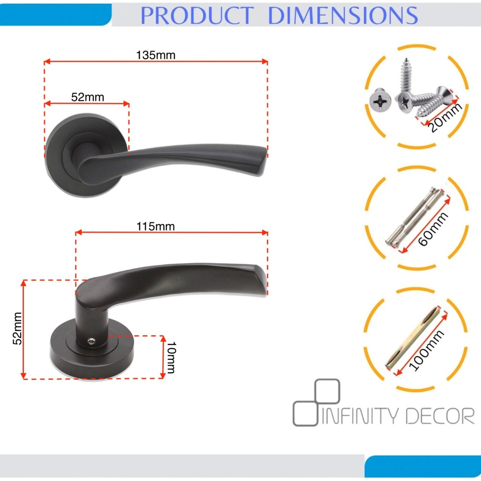 Twist Lever Internal Door Handles Sets Latch Lock Bathroom Door Pack ...