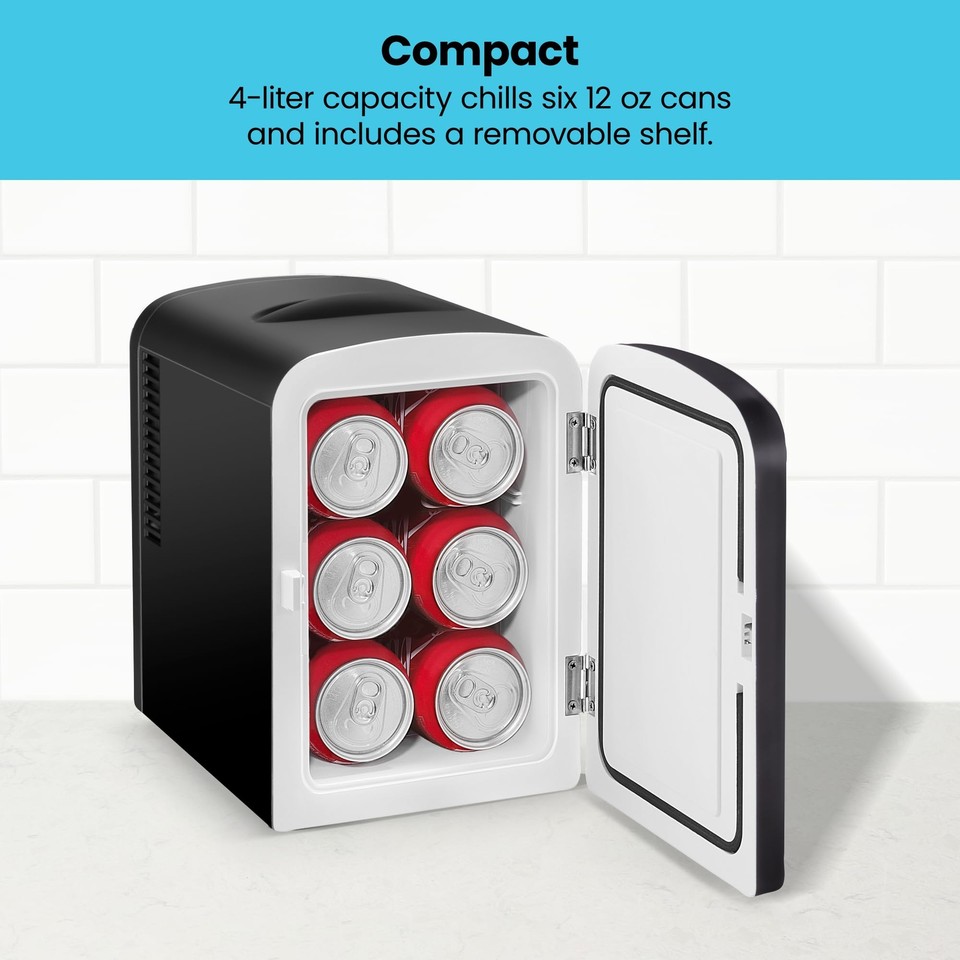 Chefman - Iceman Mini Portable Black Personal Fridge Cools Or Heats and ...