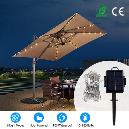 104 LED Solar Umbrella String Lights 8 Modes for Outdoor Patio Garden ...