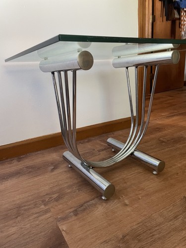 MCM Italian Chrome U Shape Base, Glass Square Top Side Table | eBay