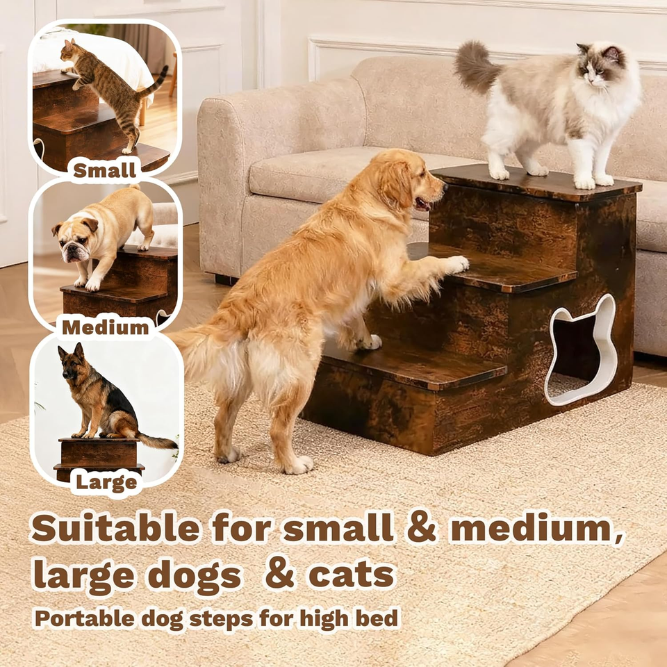 Sturdy Wooden Dog Stairs for Large Breeds - Non-Slip, Supports 180lbs ...