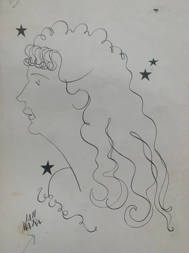 Jean Malavergne Said JAN MARA (1912-1992) Portrait Caricature Actress ...