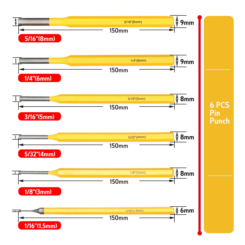 JJ 6PCS Pin Punch Set High Carbon Steel for Metal and Wood Working AU ...