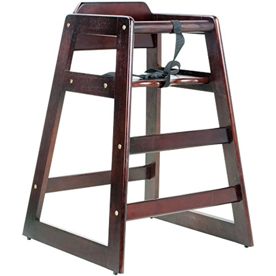 Wooden High Chair Walnut, Safety Harness Straps Wide Stance, ASTM F404 ...