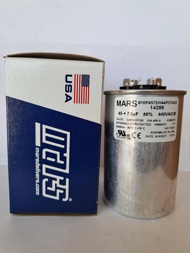 Mars Round Motor Run Capacitor 45/7.5 MFD 440/370 VAC Aluminum 14289 ...