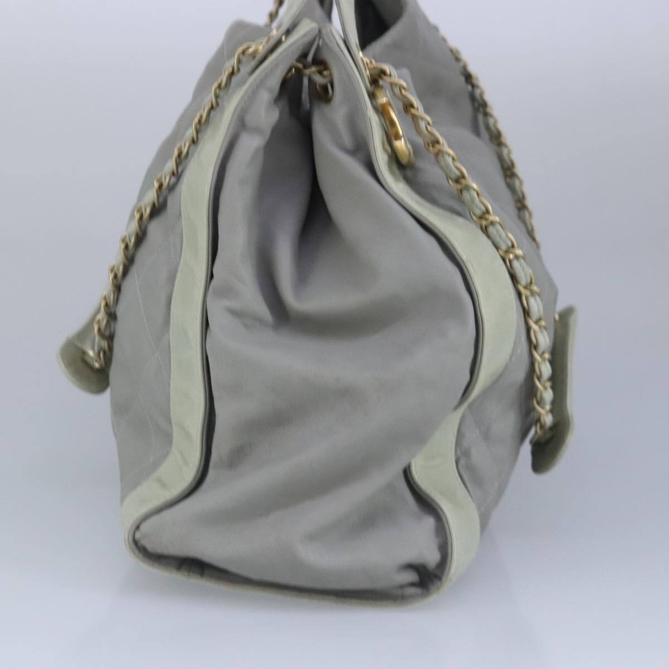 CHANEL Chain Shoulder Bag Leather 2way Gray Gold CC Auth 96778 | eBay