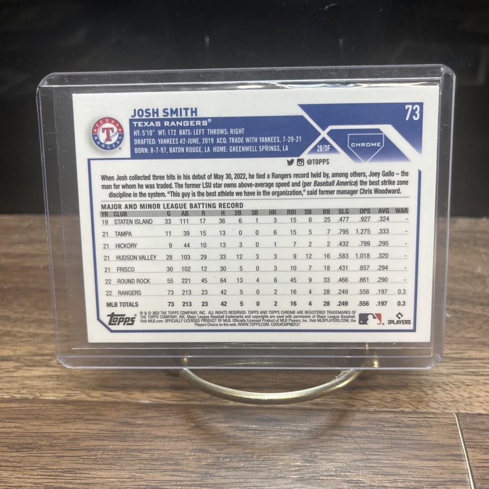 Josh Smith Rookie RC 2023 Topps Chrome #73 Texas Rangers Baseball | eBay