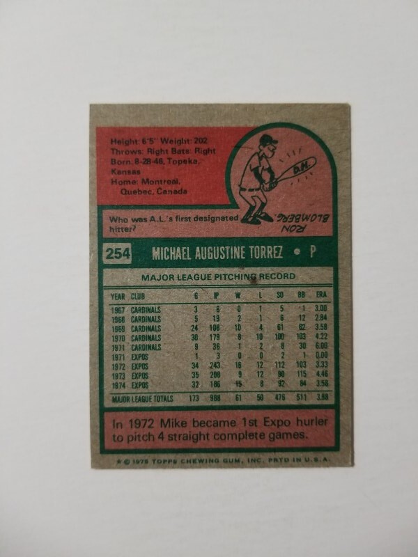 MIKE TORREZ 1975 TOPPS MINI BASEBALL CARD #254 MONTREAL EXPOS | eBay