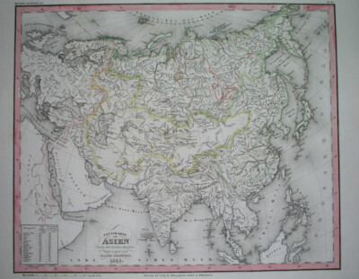 1848 RARE ORIGINAL MAP ASIA RIVER INDIA PERSIA MALAYSIA THAILAND TURKEY ...