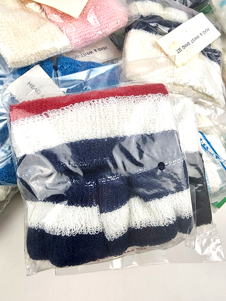 Vintage 1980s Large lot 50+ sets Headband Wristbands Sweatbands striped ...