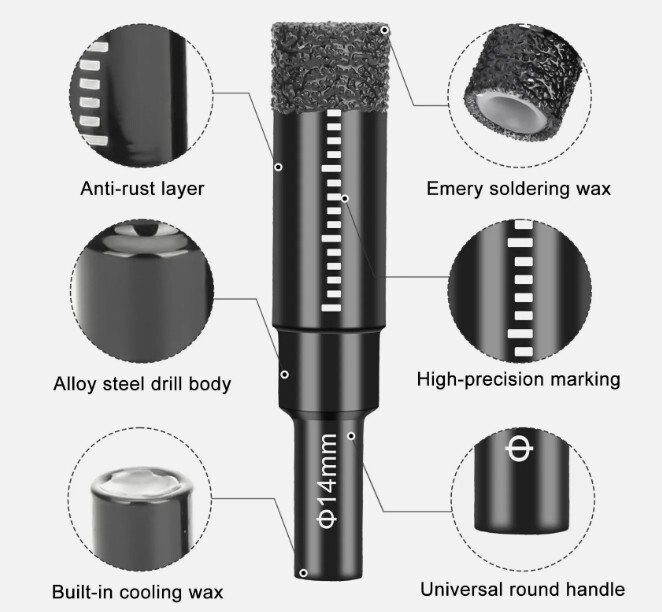 5x Dry Diamond Drill Bit Round Shank Hole Saw For Porcelain Granite ...