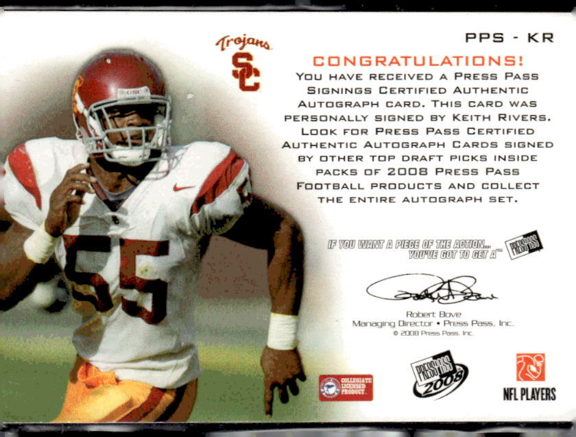 2008 Press Pass #PPS-KR Keith Rivers Auto Autographs Gold #/99 USC ...