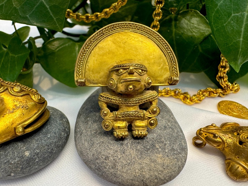 TAIRONA GOLD CHIEF PENDANT 600BC-100AD COLOMBIA ~ FIGURINE + 4 ...