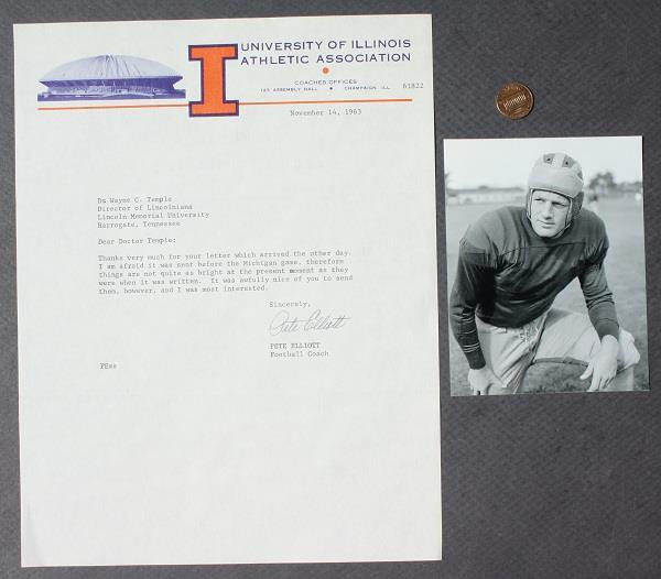 1963 University of Illinois Football Coach Pete Elliott autograph ...