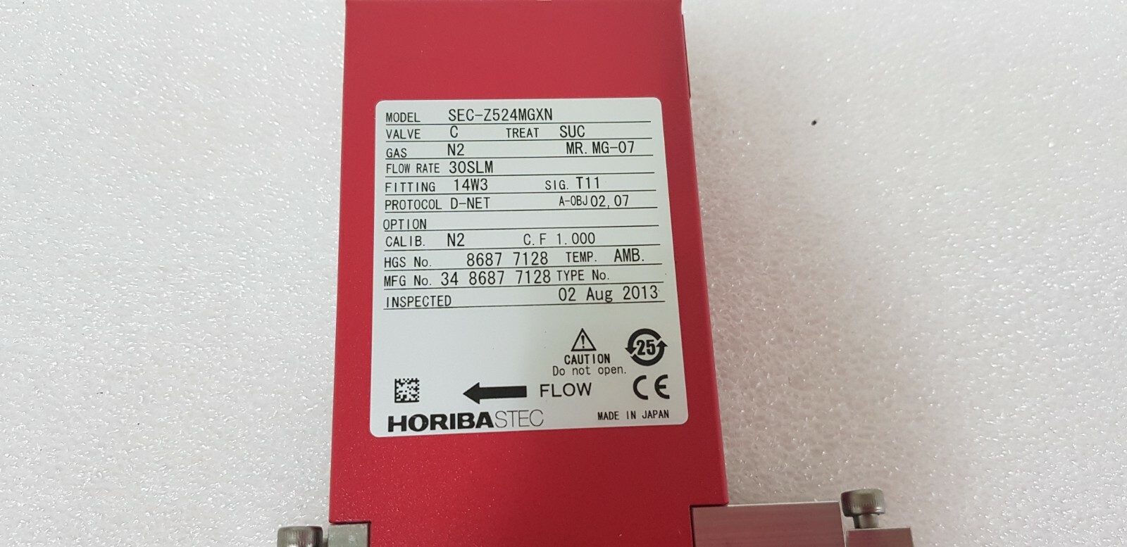 HORIBA STEC Z500,SEC-Z524MGXN,VALVE:C,20%F2/N2,20SLM DIGITAL MASS FLOW ...