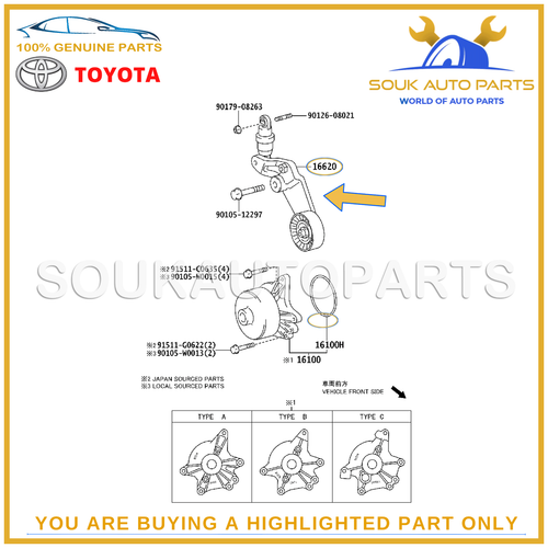 16620-0W093 Genuine Toyota TENSIONER ASSY, V-RIBBED BELT 166200W093 OEM ...