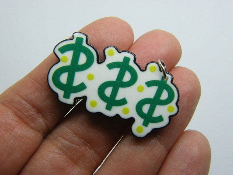 4 Dollar signs money pendants green white black acrylic WT82 | eBay