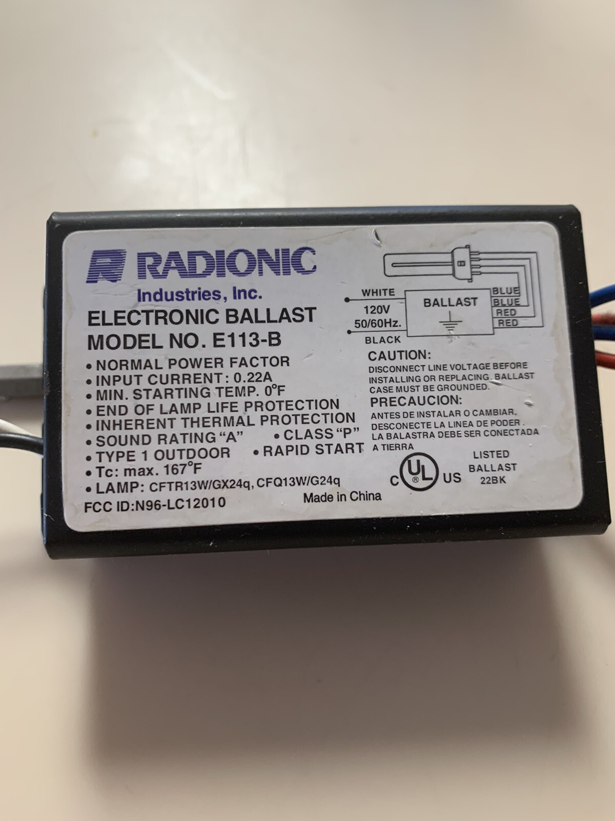 RADIONIC ELECTRONIC BALLAST E113-B | eBay