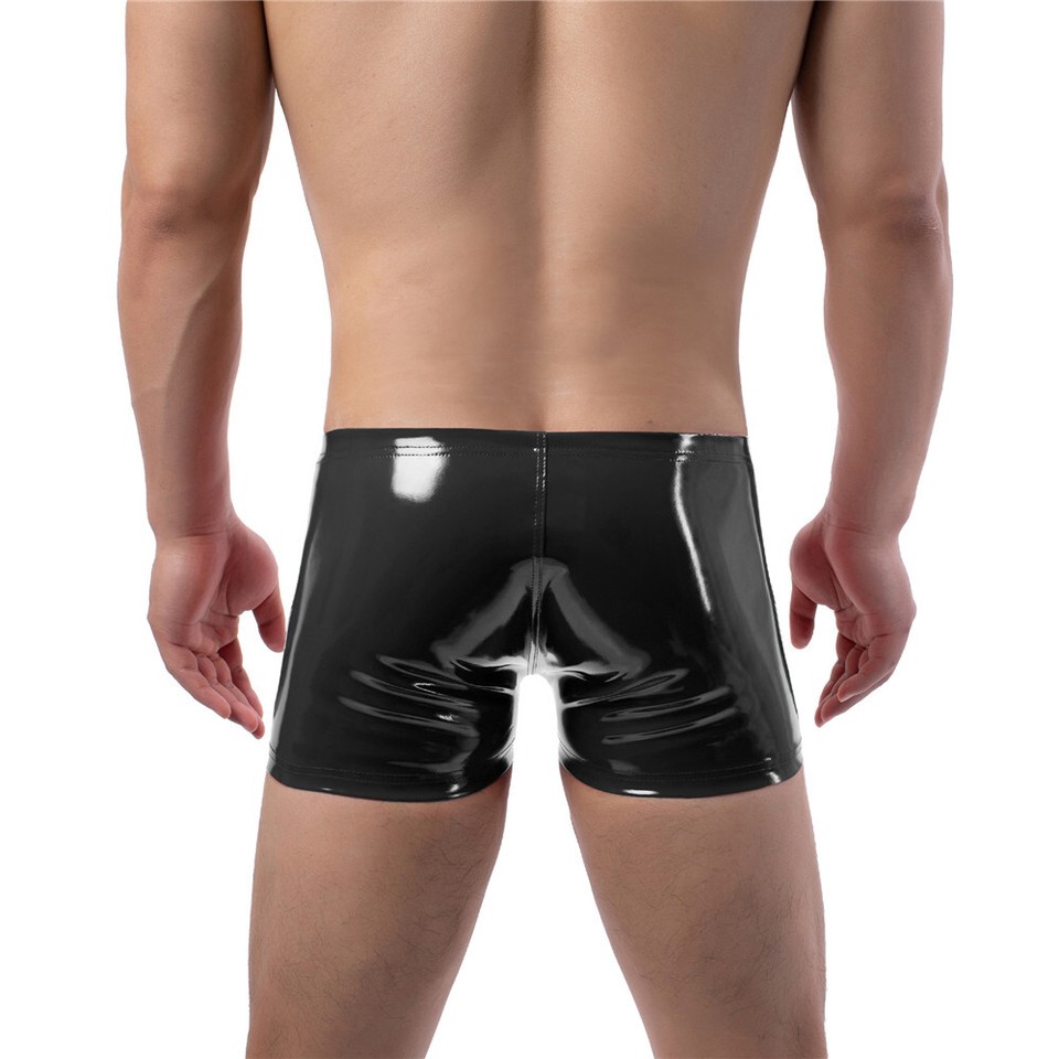 Men's Shiny PVC Leather Boxer Briefs Shorts Underpants Zipper Latex ...